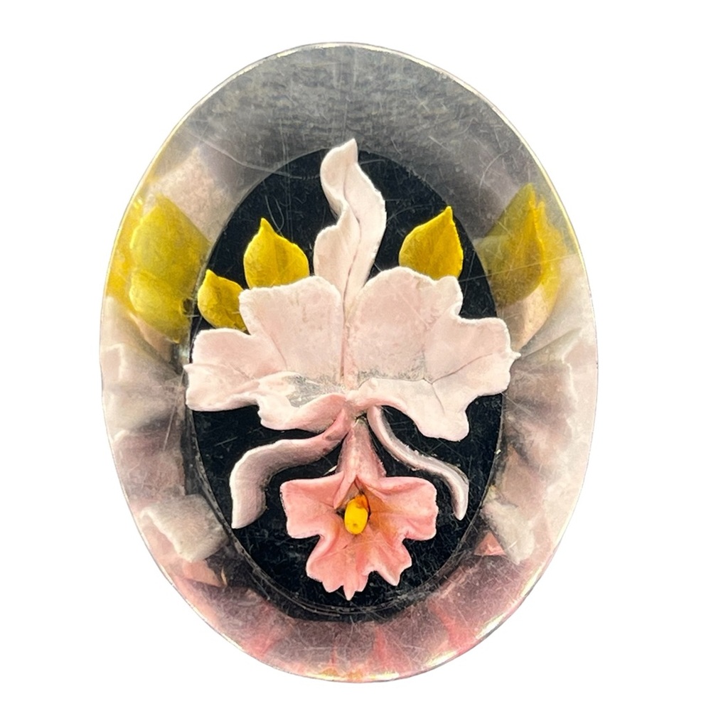 1940’s Reverse Carved Painted Lucite Flower Orchid Ov… - Gem